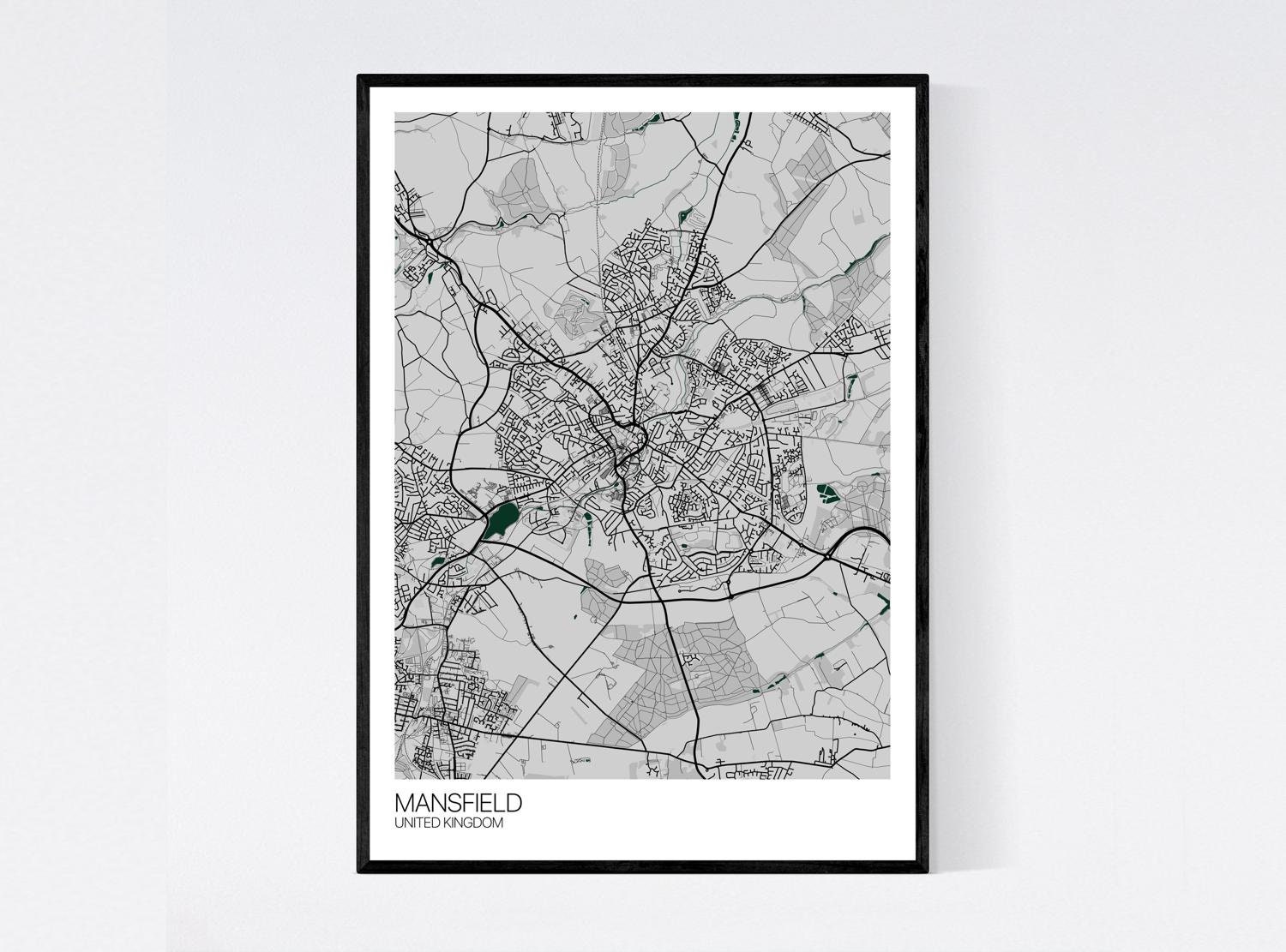 Mansfield United Kingdom City Map Art Print Many Styles - Etsy UK