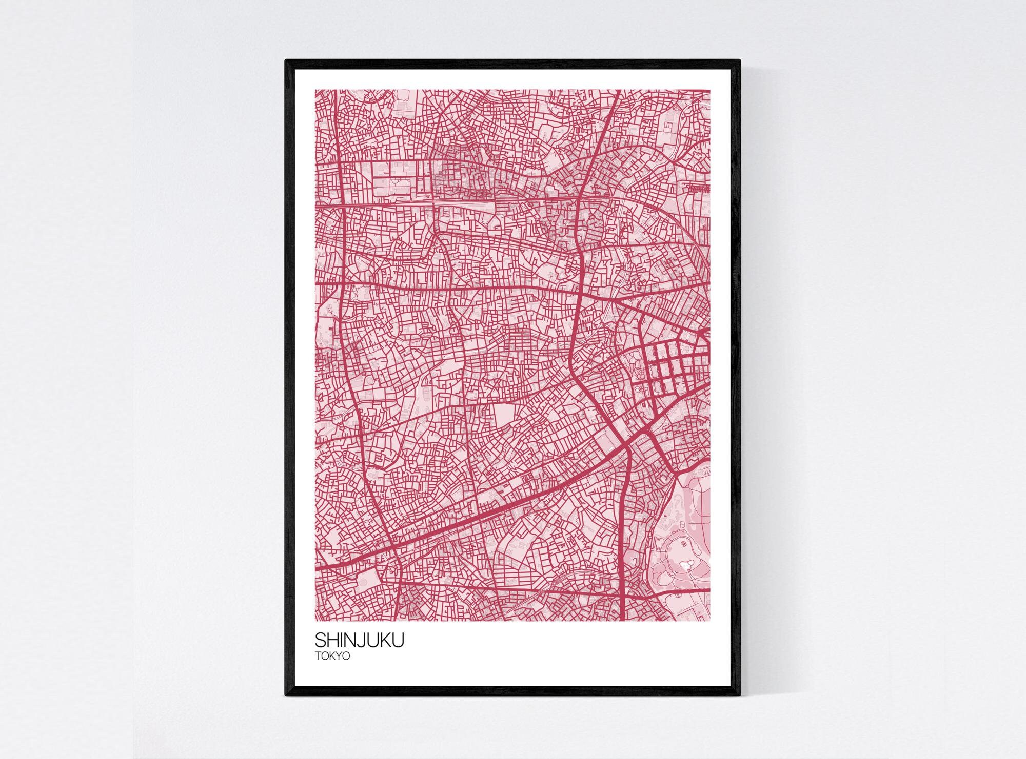 Shinjuku Tokyo Map Print Many Colours Fast Delivery | Etsy