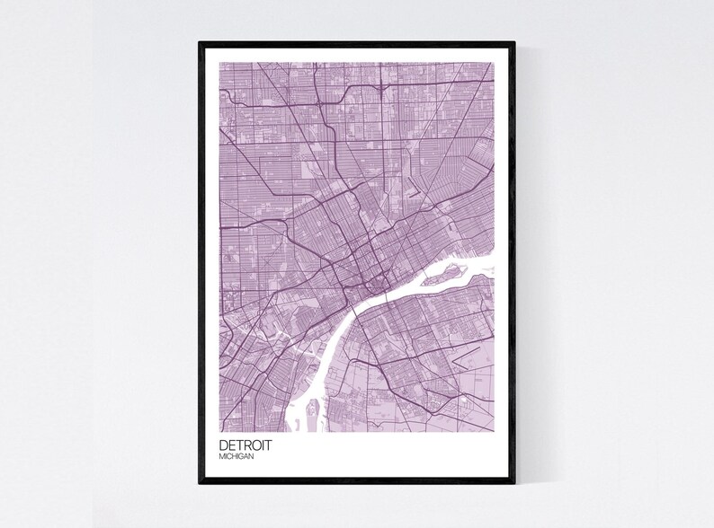 Detroit Michigan Map Print Many Colours Printed on Art | Etsy