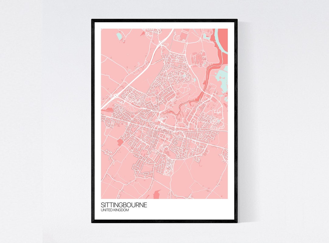 Sittingbourne Map Art Print De nombreux styles 350gsm Art Quality Paper ...