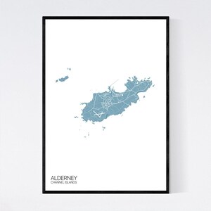 Alderney, Channel Islands Map Art Print Many Colours 350gsm Art Quality ...