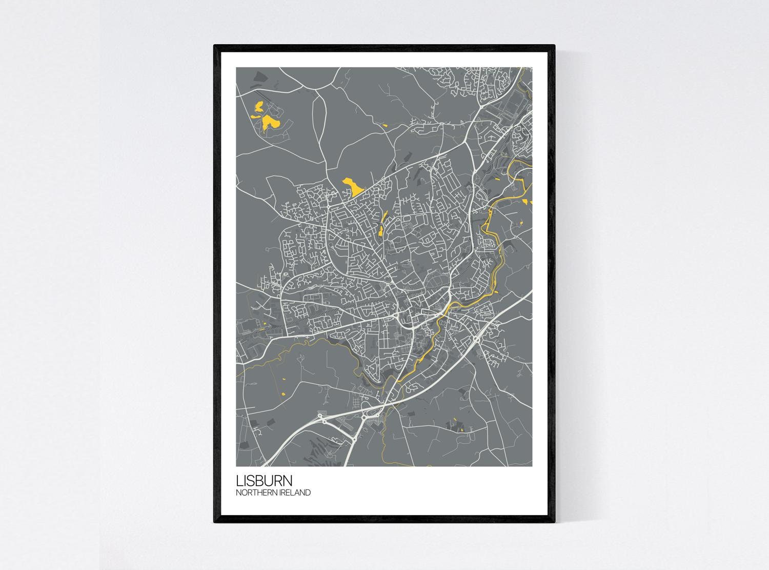 Lisburn City Map Art Print Many Styles 350gsm Art Quality | Etsy