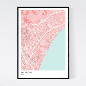 Badalona, Spain Map Art Print Many Colours 350gsm Art Quality Paper ...