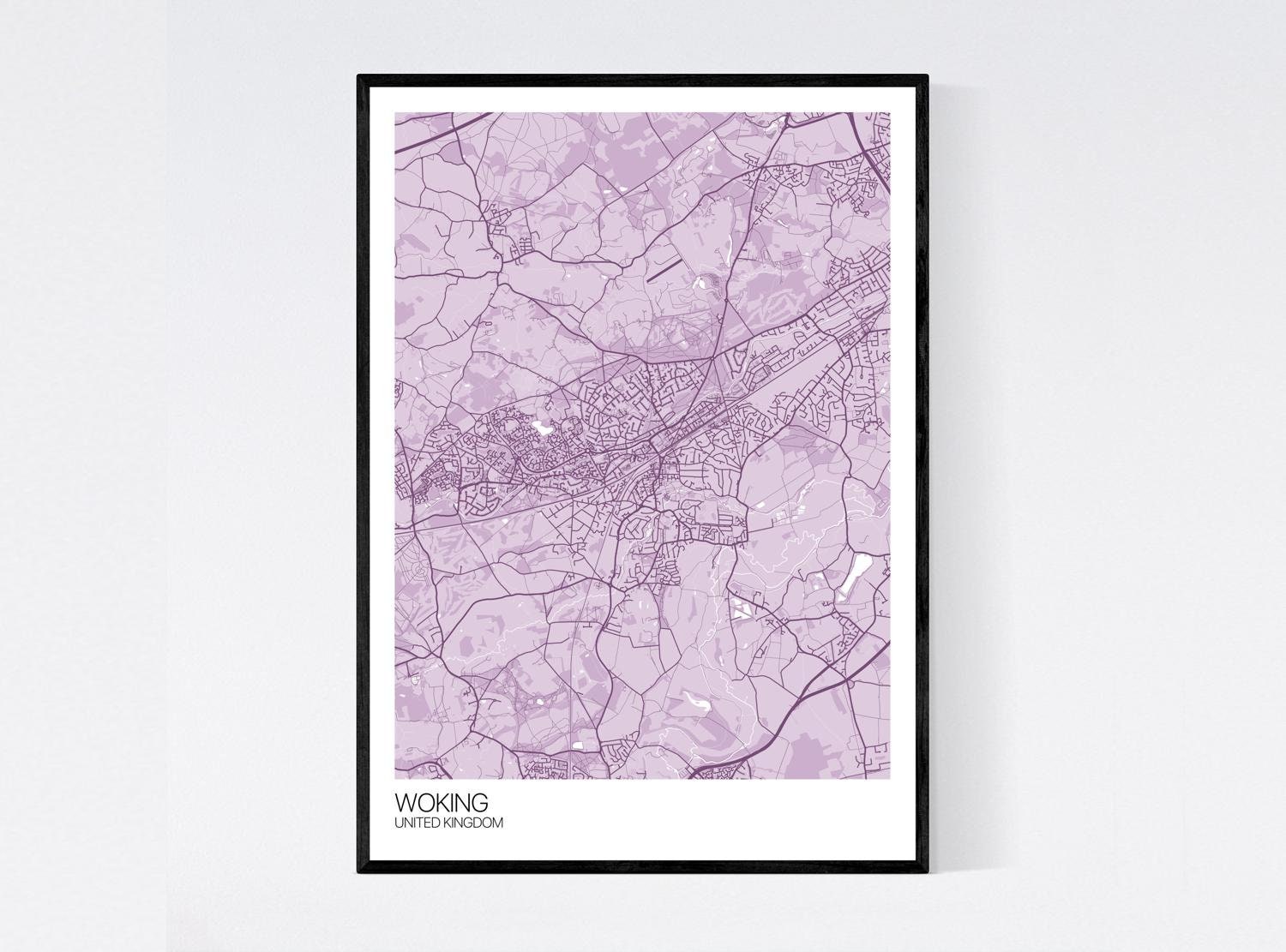 Woking United Kingdom City Map Art Print Many Colours | Etsy