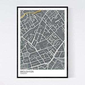 Broughton, Edinburgh City Map Art Print Many Colours 350gsm Art Quality ...