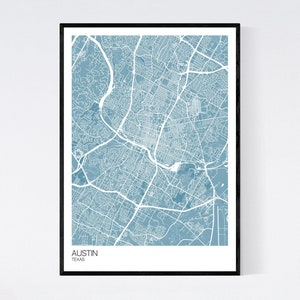 Austin, Texas Map Print Many Colours Printed on Art Quality Paper Fast ...