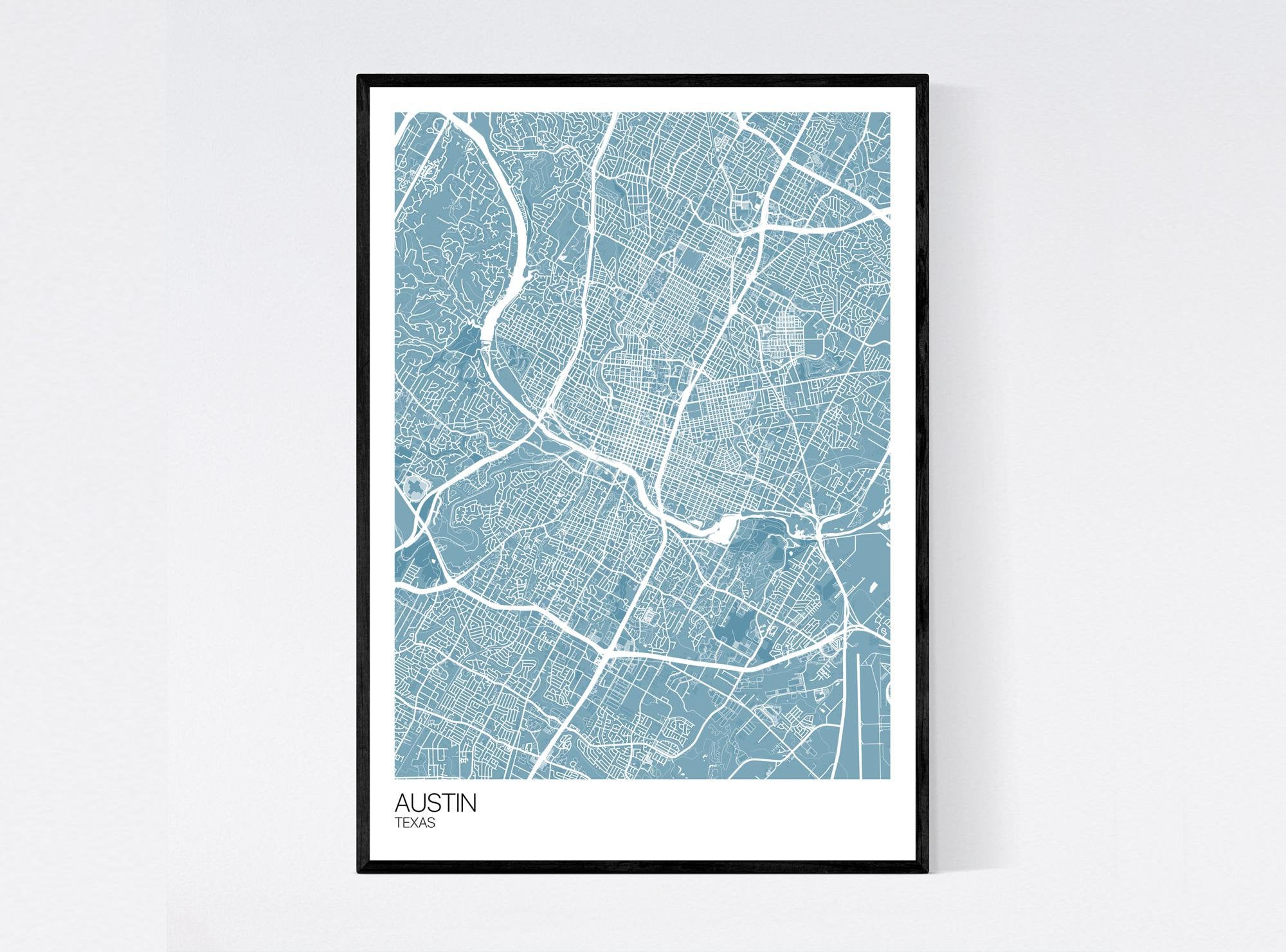 Austin Texas Map Print Many Colours Printed on Art | Etsy