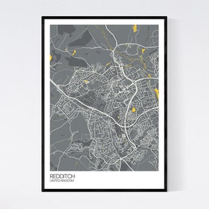 Redditch Map Print Many Colours 350gsm Art Quality Paper Fast Delivery ...