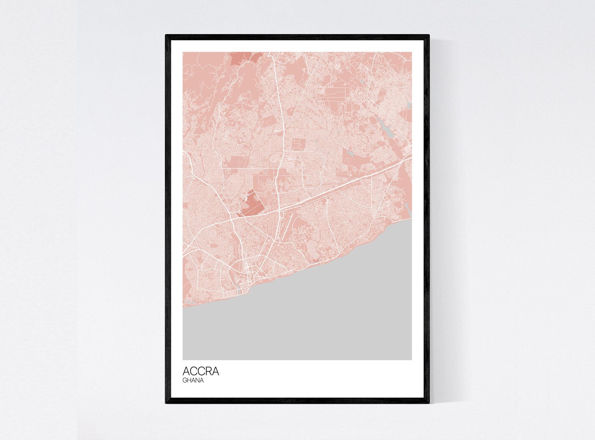 Accra Ghana Map Art Print Many Styles Art Quality Paper | Etsy