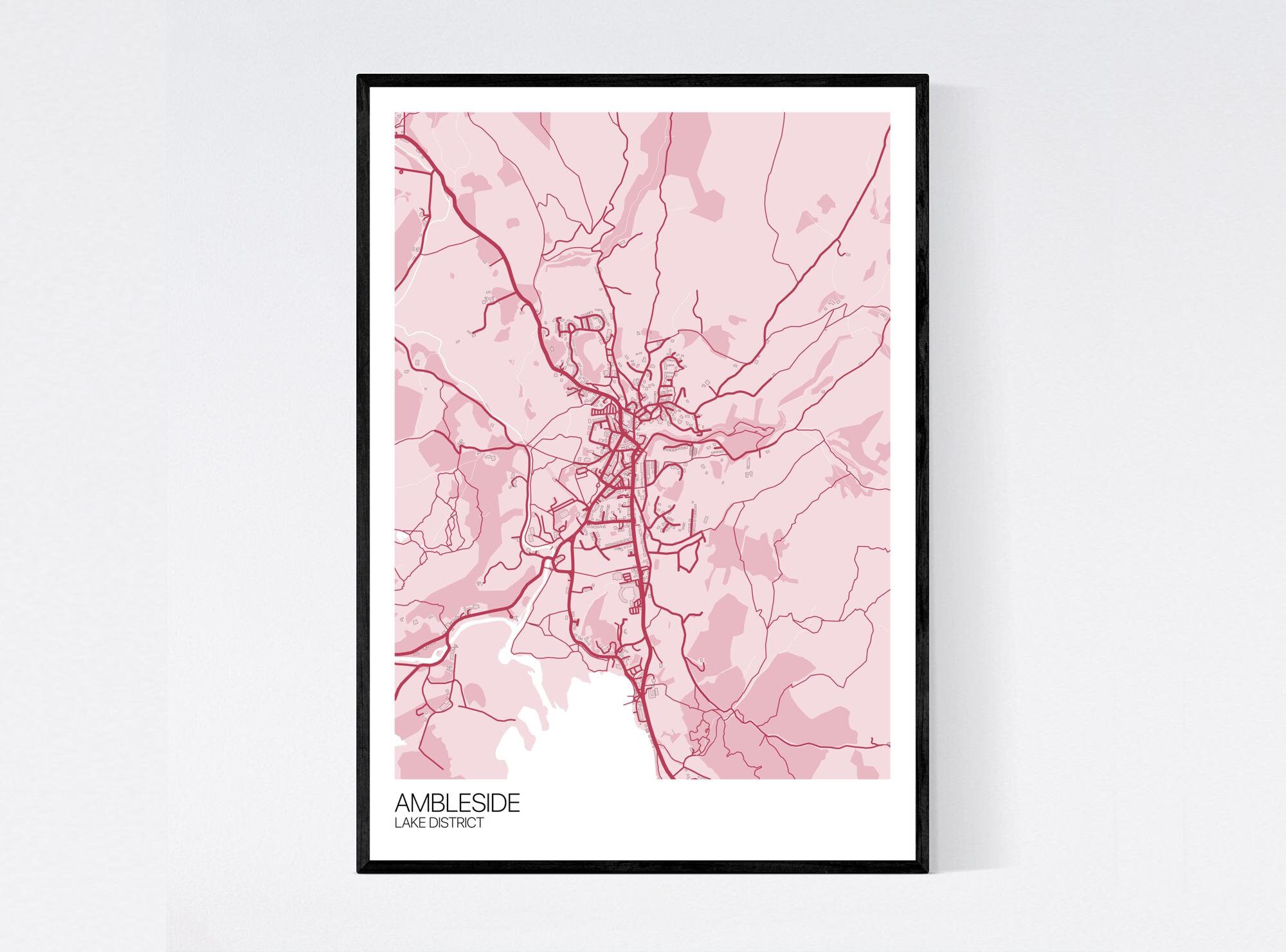 Ambleside Lake District Map Art Print Many Colours 350gsm | Etsy