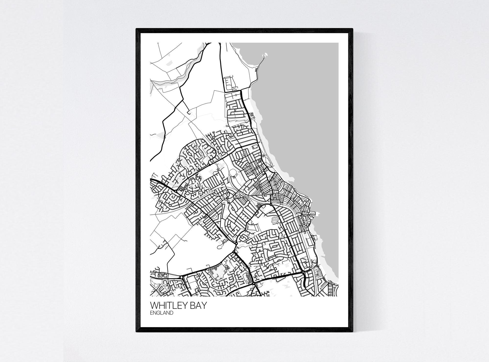Whitley Bay England Map Art Print Many Styles 350gsm Art | Etsy