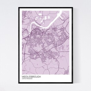 Middlesbrough, United Kingdom City Map Art Print Many Styles 350gsm Art ...
