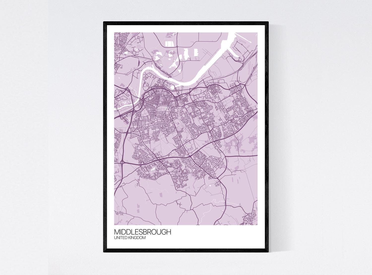 Middlesbrough United Kingdom City Map Art Print Many Styles - Etsy UK