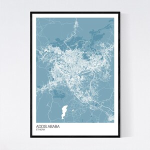 Addis Ababa, Ethiopia Map Art Print Many Styles Art Quality Paper Fast ...