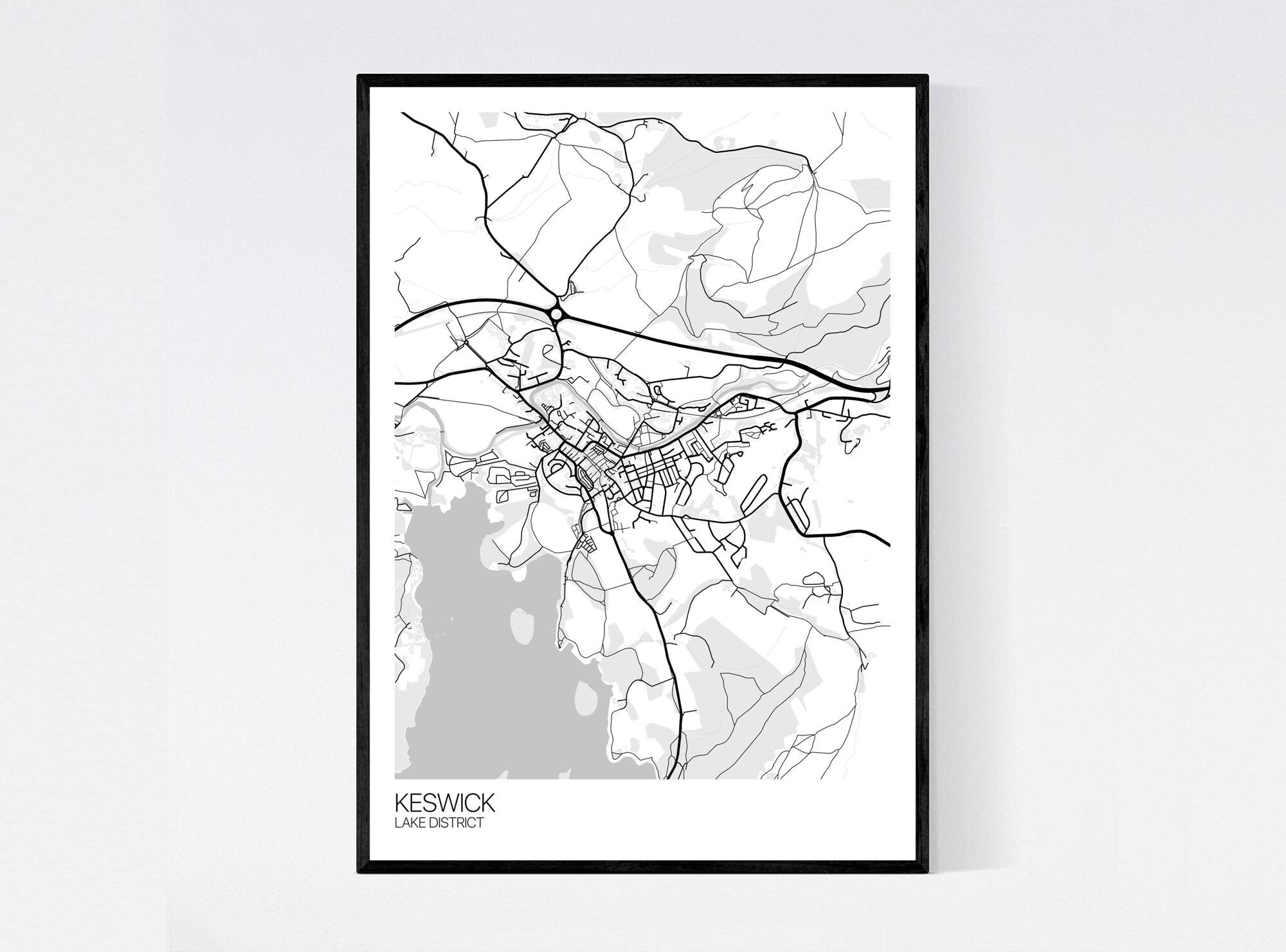 Keswick Lake District Map Art Print Many Colours 350gsm - Etsy UK
