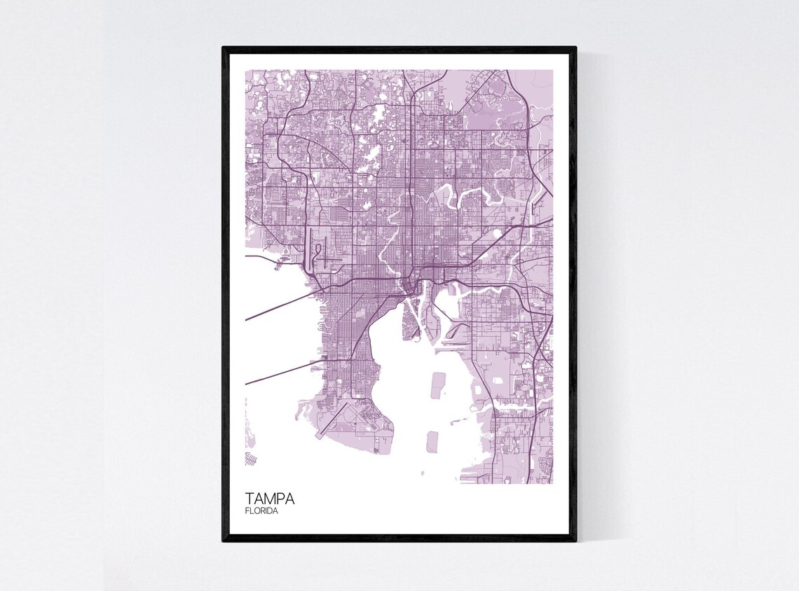 Tampa Florida Map Print Many Colours Printed on Art | Etsy