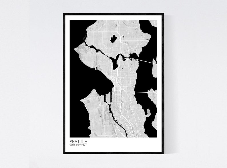 Seattle Washington Map Print Many Colours Printed on Art | Etsy