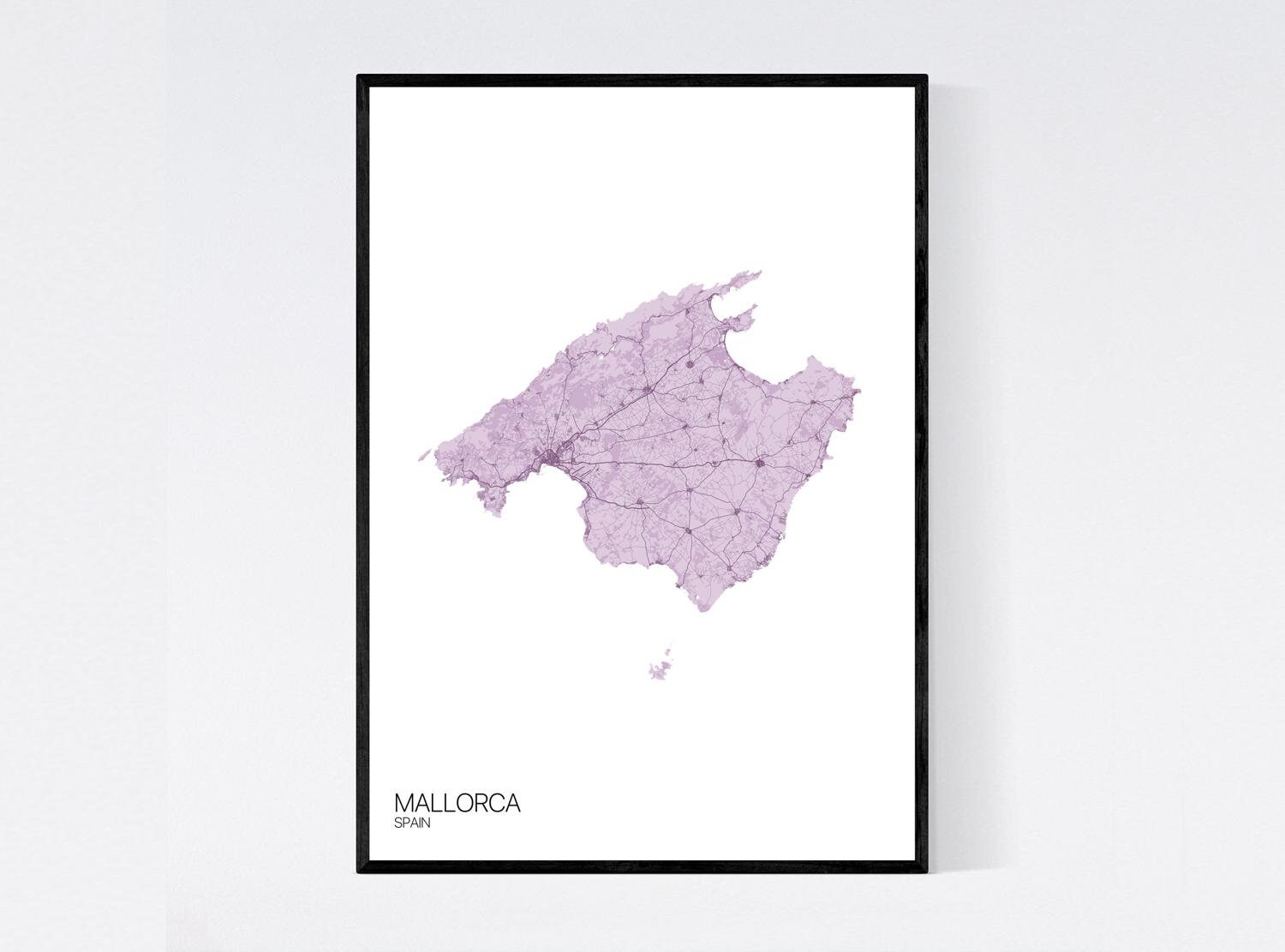 Mallorca Spain Island Map Art Print Many Colours 350gsm | Etsy UK