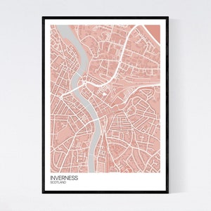 Inverness City Centre Map Art Print Many Colours 350gsm Art Quality ...