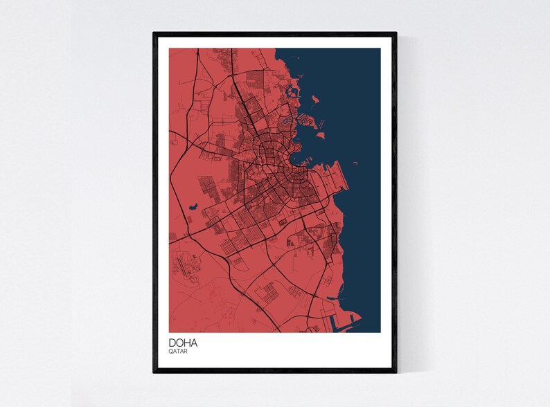 Doha Qatar Map Art Print Many Styles Art Quality Paper | Etsy