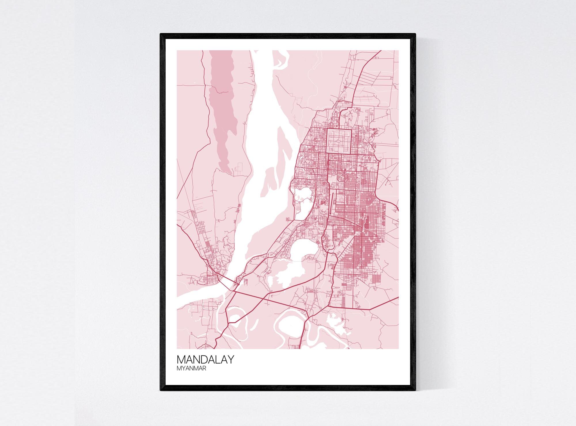 Mandalay Myanmar Map Art Print Many Styles Art Quality | Etsy