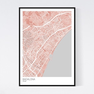 Badalona, Spain Map Art Print Many Colours 350gsm Art Quality Paper ...