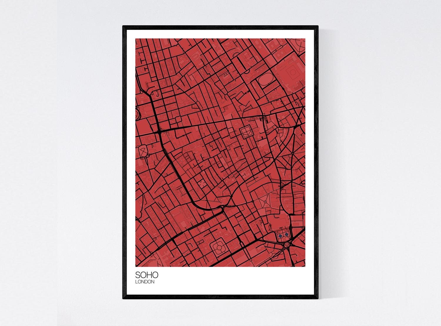 Soho London Map Art Print Many Colours 350gsm Art Quality | Etsy