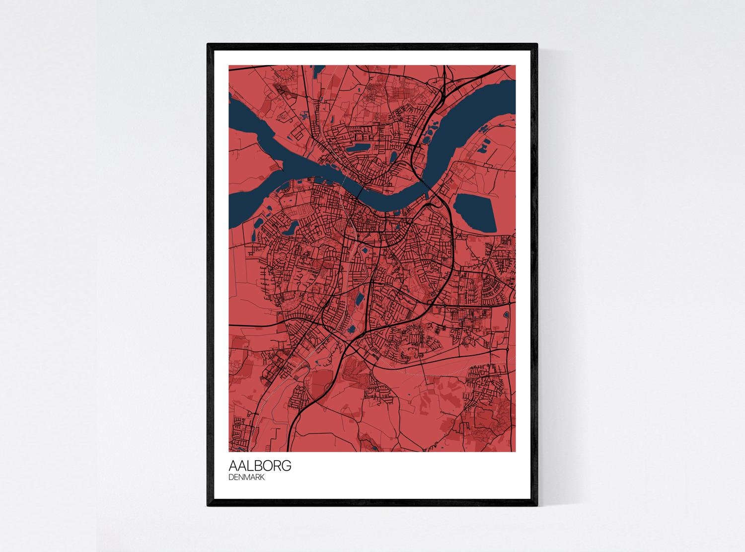 Aalborg Denmark City Map Art Print Many Colours 350gsm | Etsy