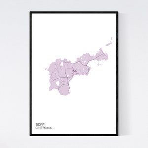 Isle of Tiree Map Art Print Pink/blue/white 350gsm Art Quality Paper ...