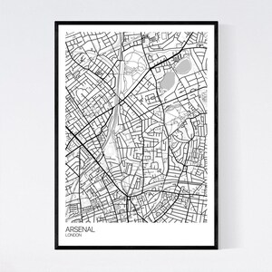 Arsenal London Map Art Print Many Colours 350gsm Art - Etsy
