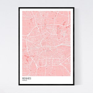 Rennes, France Map Art Print - Many Colours - 350gsm Art Quality Paper ...