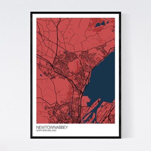 Newtownabbey, NI City Map Art Print Many Styles 350gsm Art Quality ...