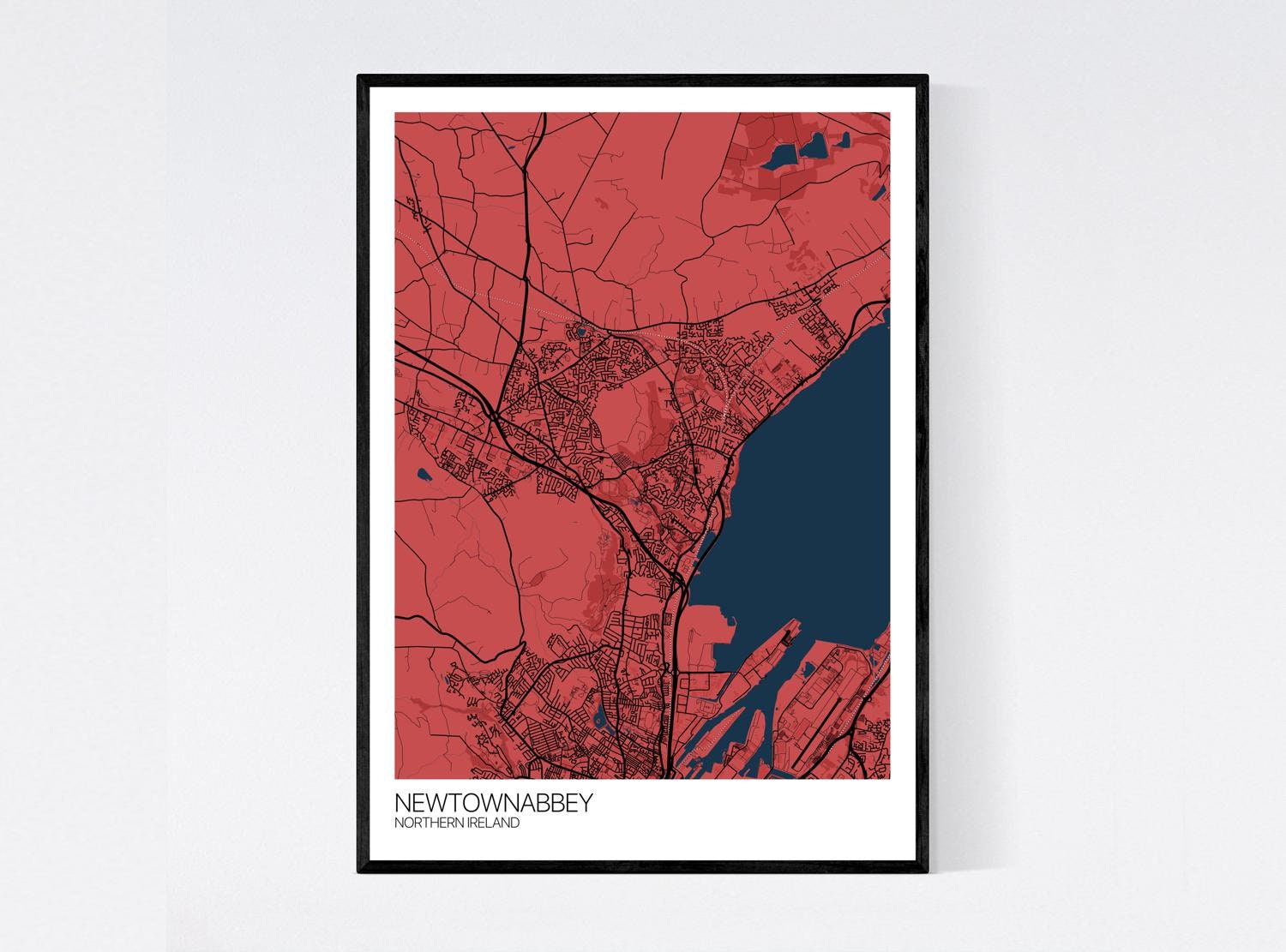 Newtownabbey NI City Map Art Print Many Styles 350gsm Art | Etsy