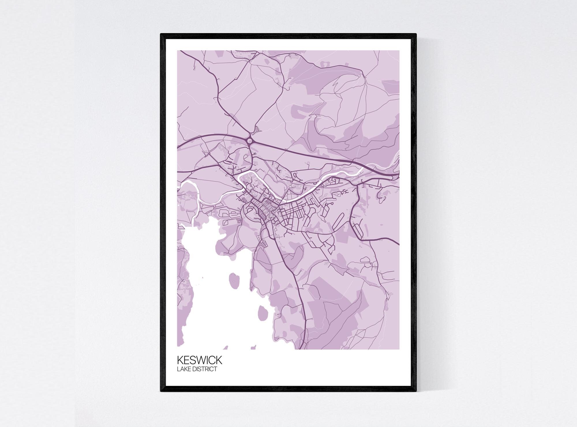Keswick Lake District Map Art Print Many Colours 350gsm - Etsy UK