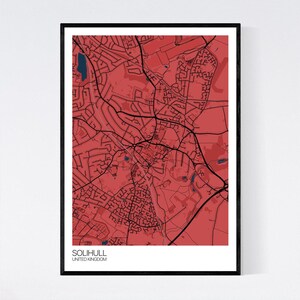 Solihull, United Kingdom City Map Art Print Many Colours 350gsm Art ...
