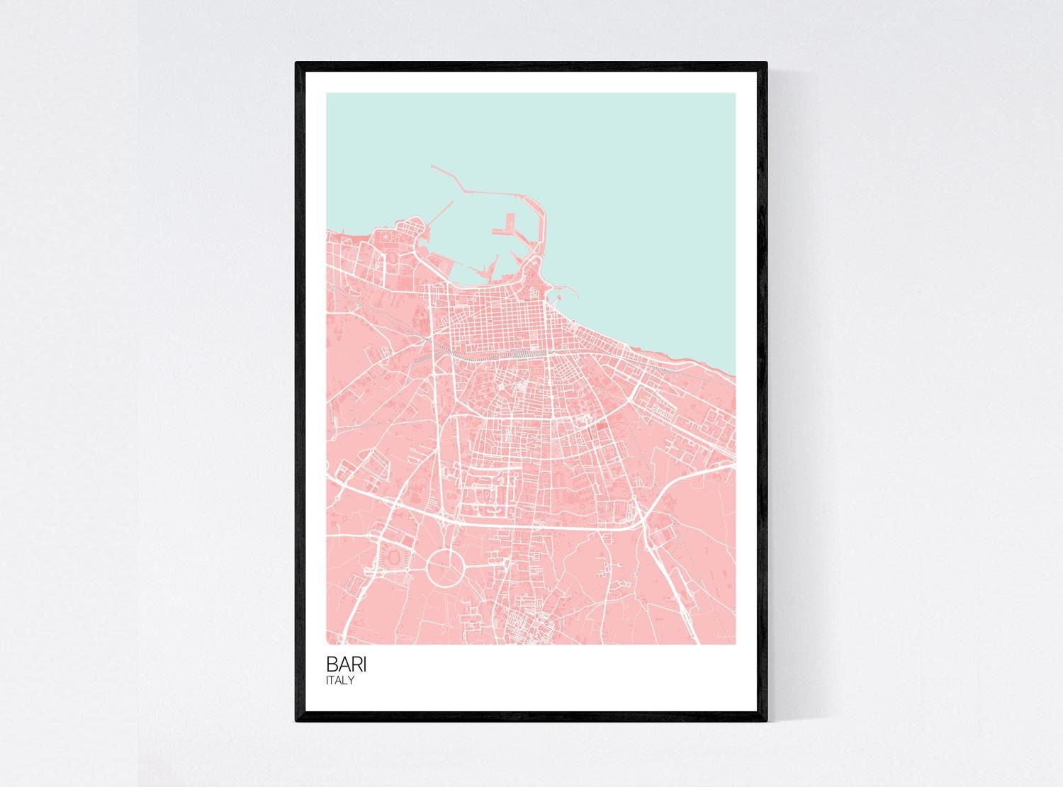 Bari Italy Map Art Print Many Colours Art Quality Paper | Etsy