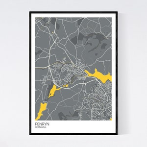 Penryn, Cornwall Map Art Print Many Colours 350gsm Art Quality Paper ...