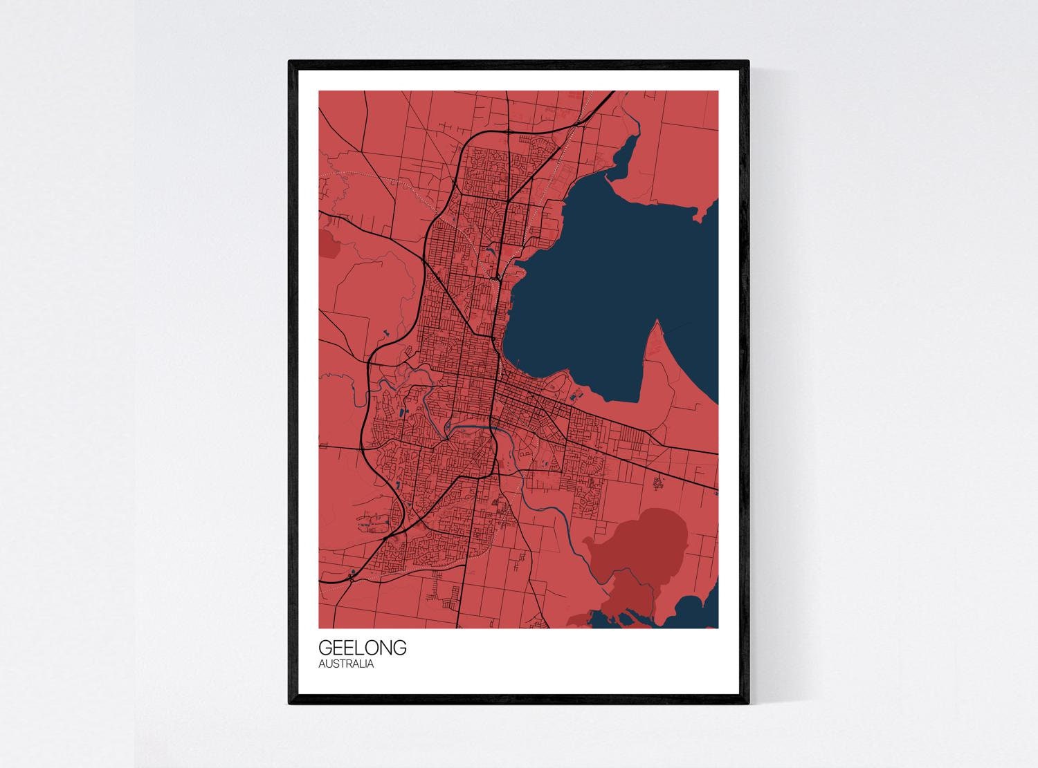Geelong Map Print Many Colours Fast Delivery Scandi // - Etsy UK