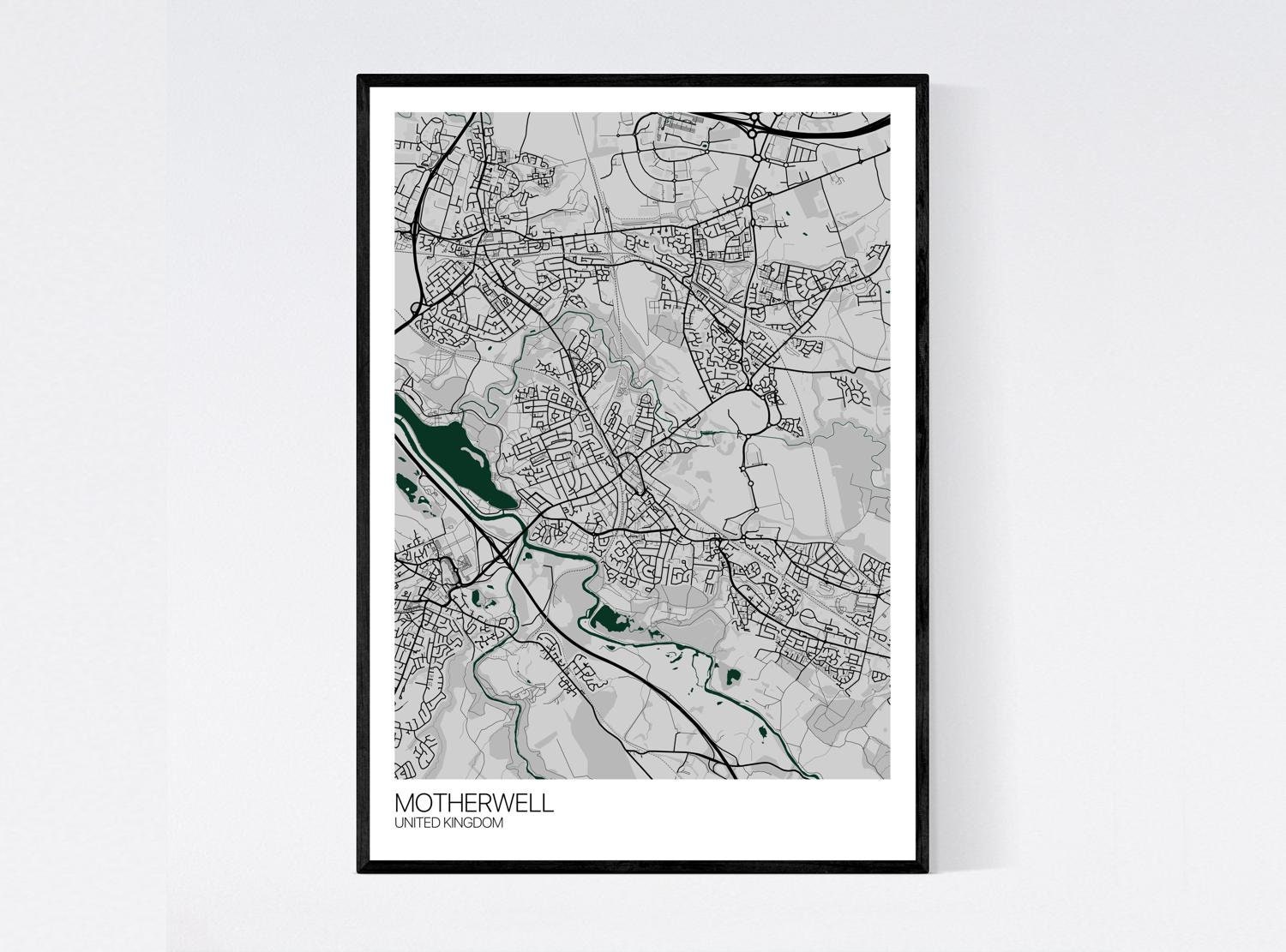 Motherwell Scotland City Map Art Print Many Styles 350gsm | Etsy