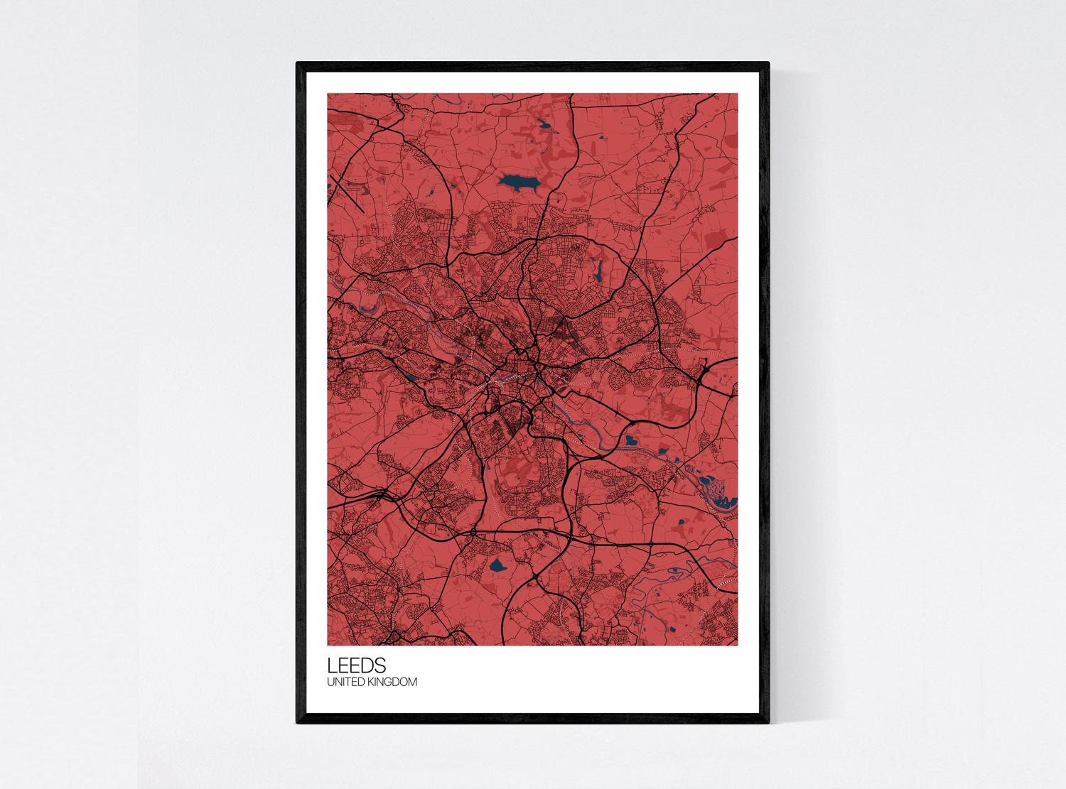 Leeds Map Print Many Colours Fast Delivery Scandi // | Etsy