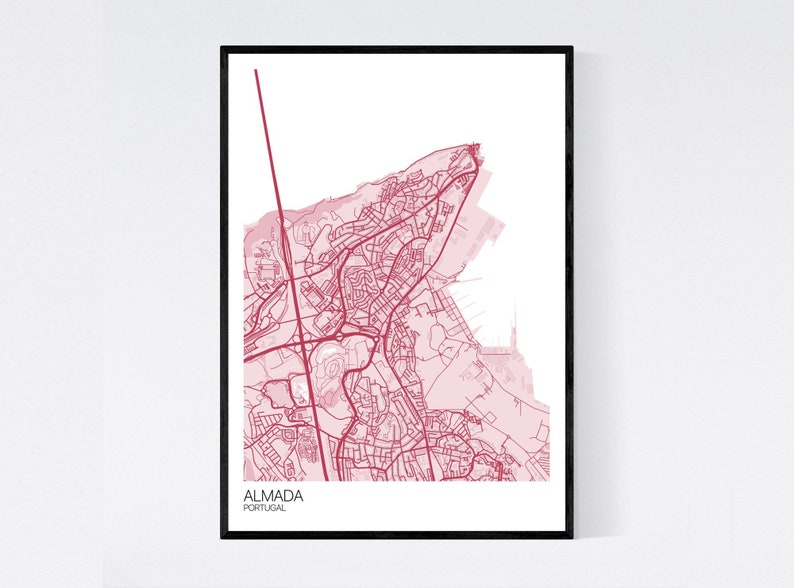 Almada Portugal Map Art Print Many Colours 350gsm Art | Etsy
