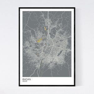 Ibadan, Nigeria Map Art Print Many Styles Art Quality Paper Fast ...