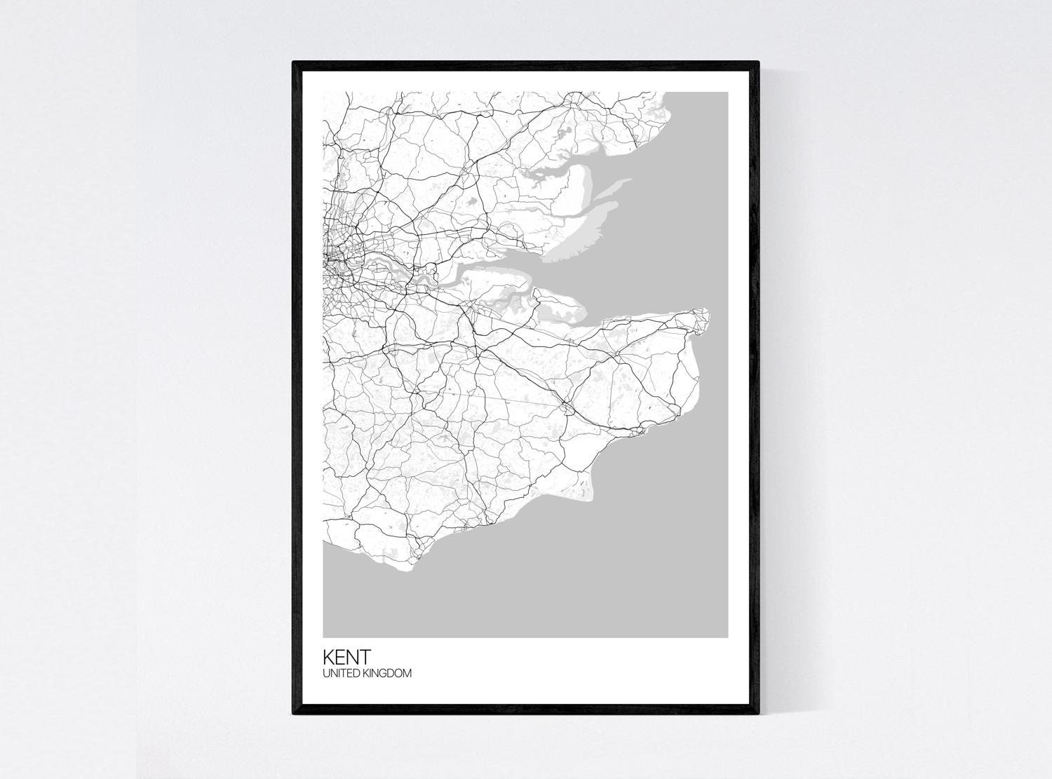 Kent England Map Art Print Many Styles 350gsm Art Quality | Etsy