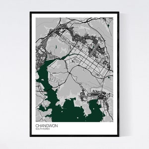 Changwon, South Korea Map Art Print - Many Styles - Art Quality Paper ...