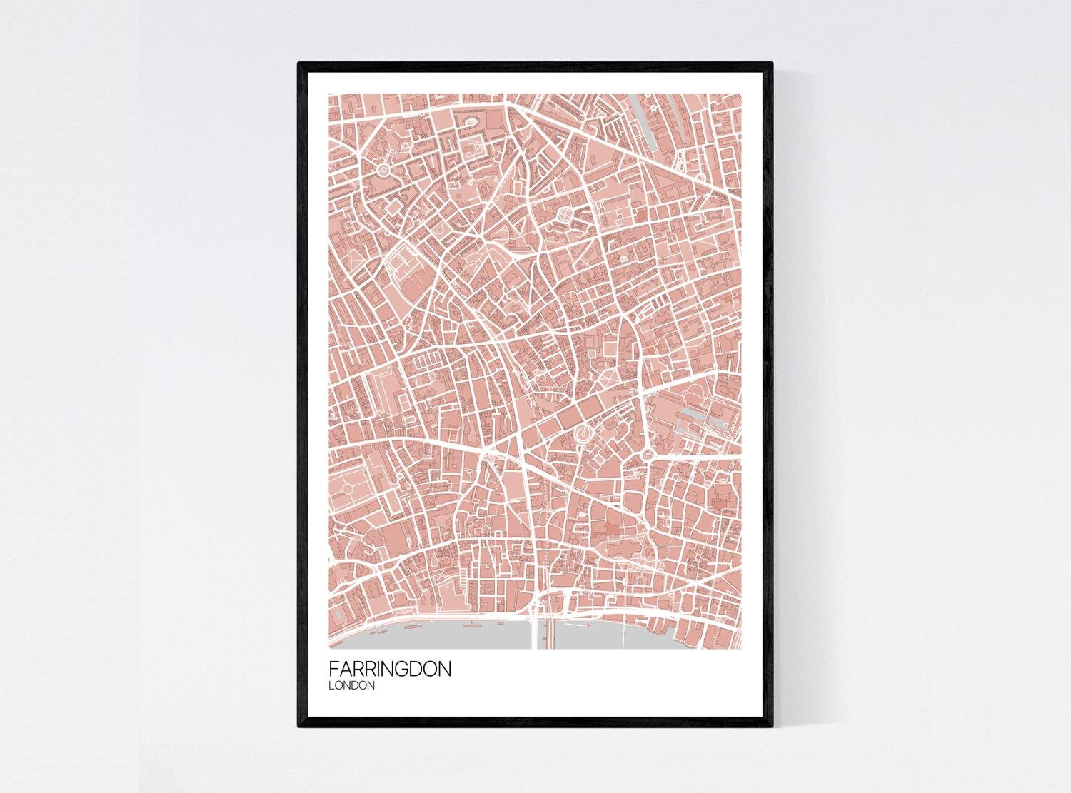 Farringdon London Map Art Print Many Colours 350gsm Art | Etsy