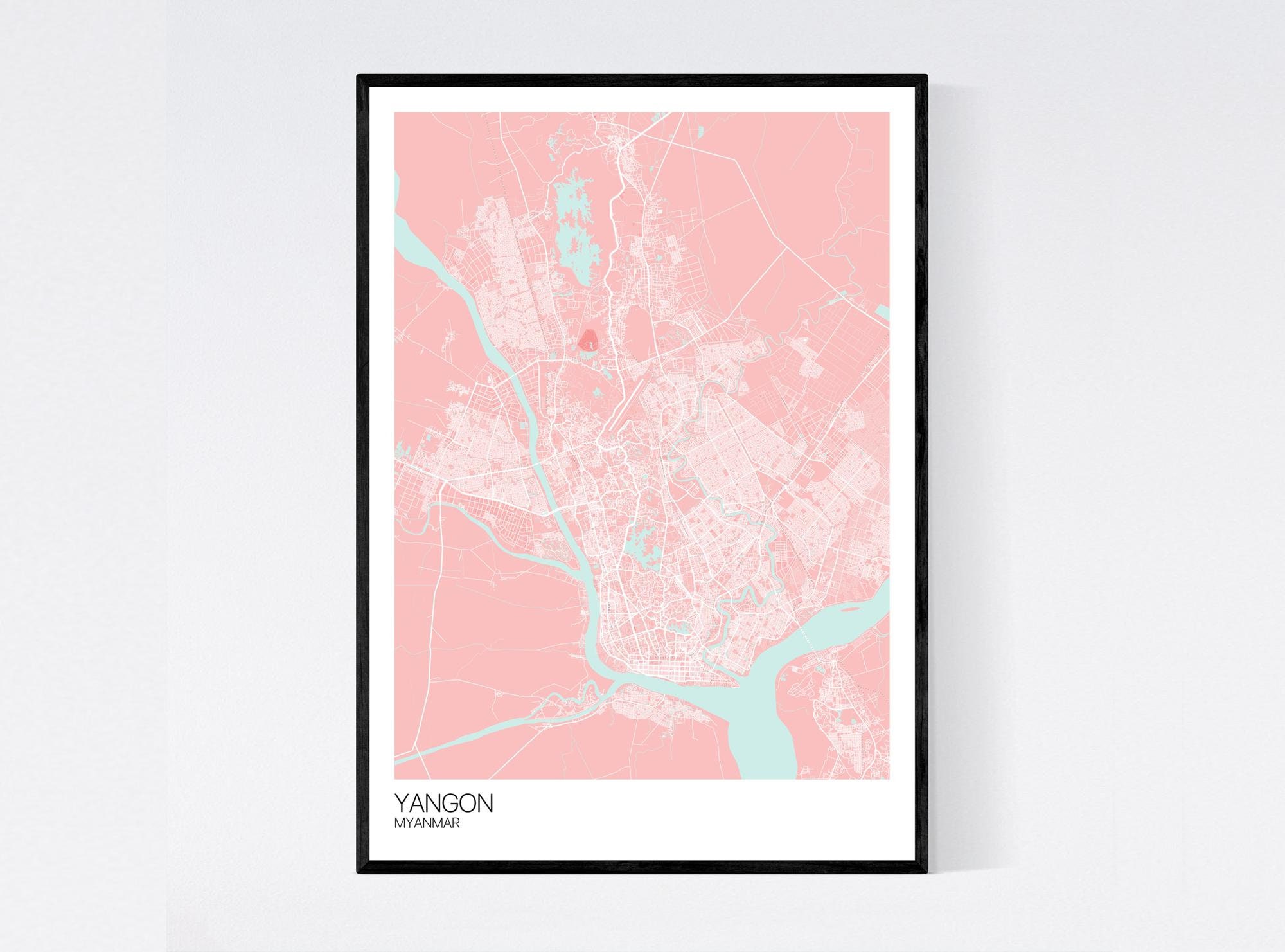 Yangon Myanmar Map Art Print Many Styles Art Quality | Etsy