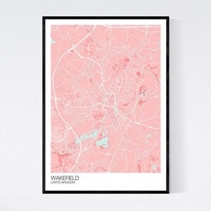 Wakefield, United Kingdom City Map Art Print Many Colours 350gsm Art ...