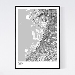 Sakai, Japan Map Art Print Many Styles Art Quality Paper Fast Delivery ...