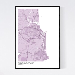Sunshine Coast Map Print Many Colours Fast Delivery Scandi // Vintage ...