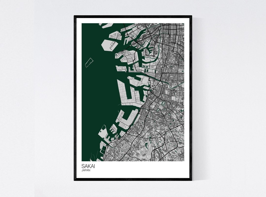 Sakai, Japan Map Art Print Many Styles Art Quality Paper Fast Delivery ...
